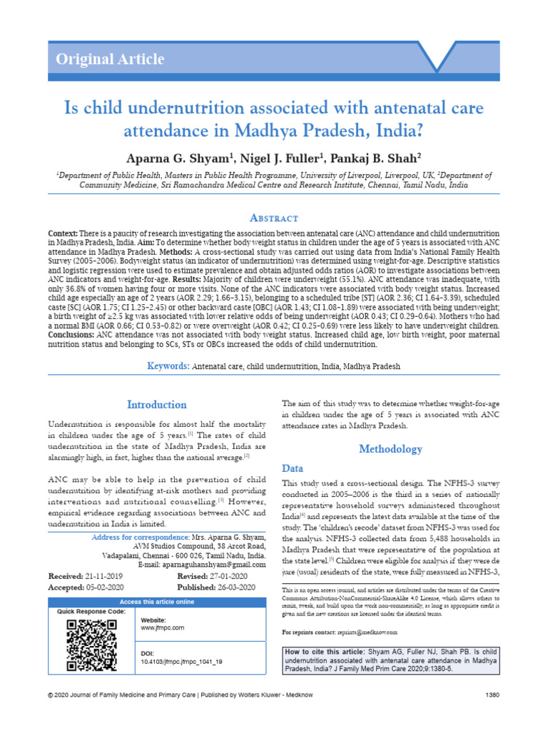 Is Child Undernutrition Associated With Antenatal Care Attendance in ...