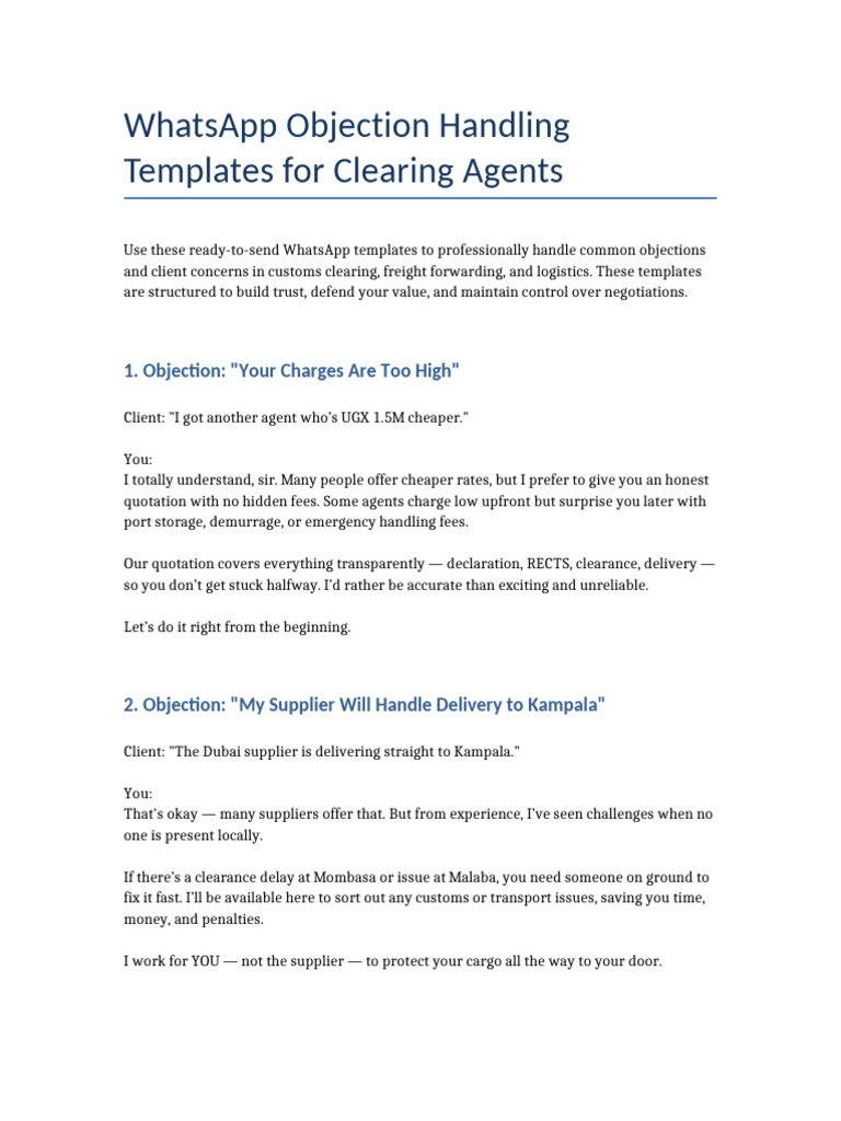 WhatsApp Objection Templates Clearing Agents | PDF | Economies | Business