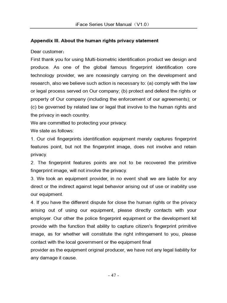 IFace Series User Manual_v1.0 53 | PDF