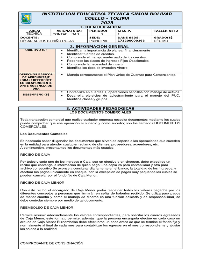 Guía 2 Segundo Periodo Contabilidad Grado Décimo | PDF | Cheque ...