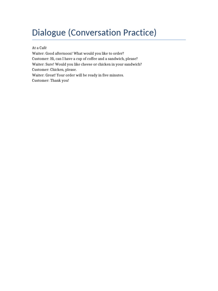 Café Conversation Practice Dialogue | PDF