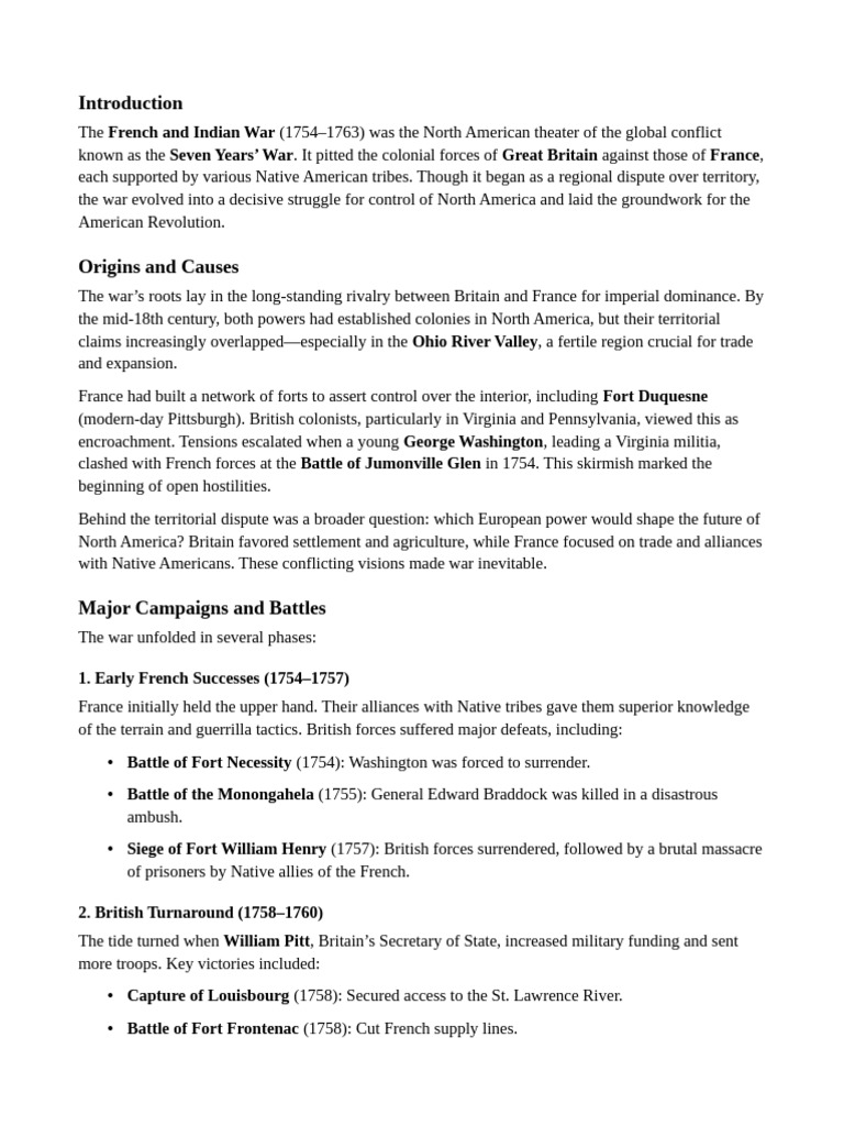 French and Indian War Overview | PDF | French And Indian War | Kingdom ...