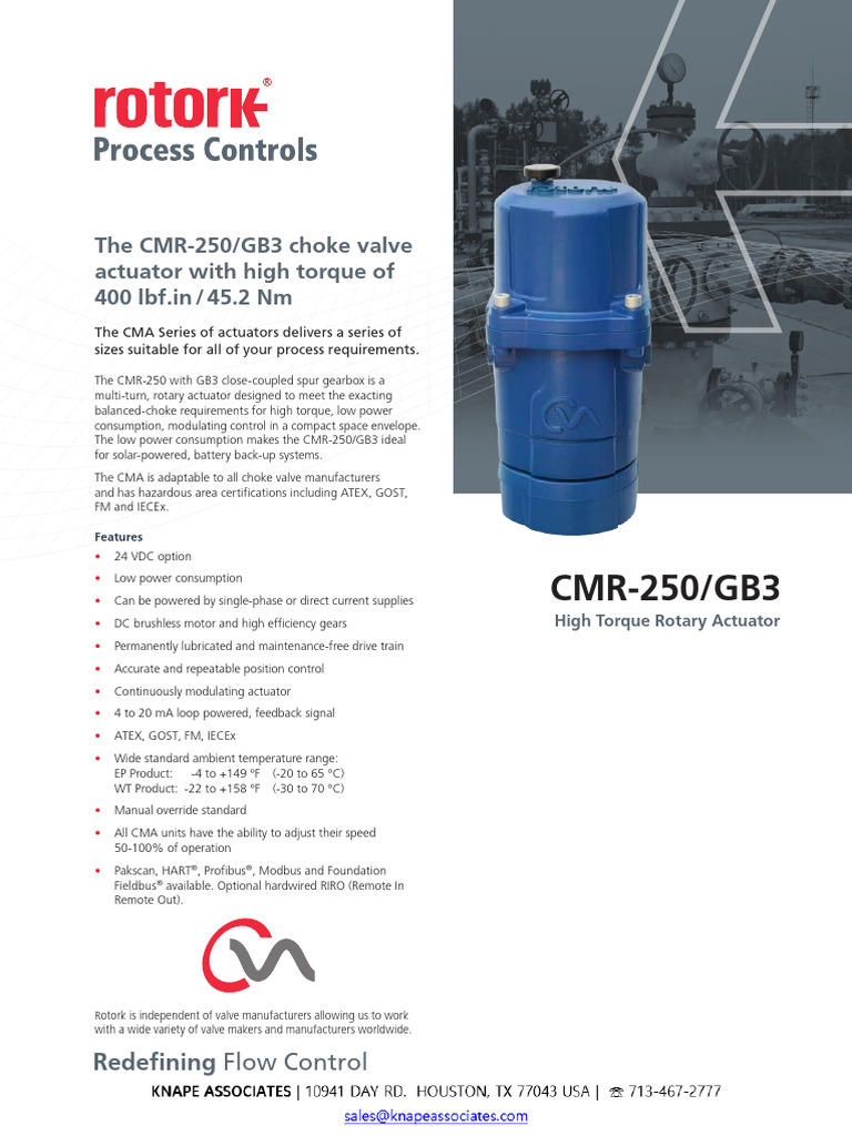 Rotork CMR-250 Actuator Data | PDF | Actuator | Valve