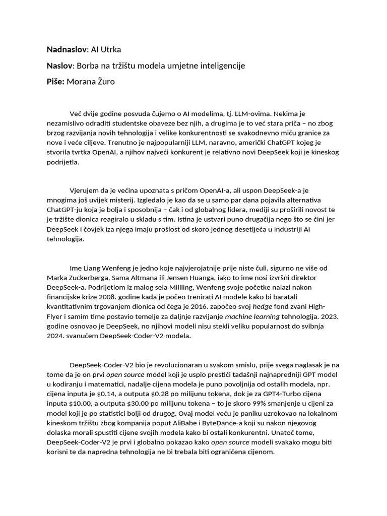 AI Utrka - Borba Na Tržištu Modela Umjetne Inteligencije | PDF