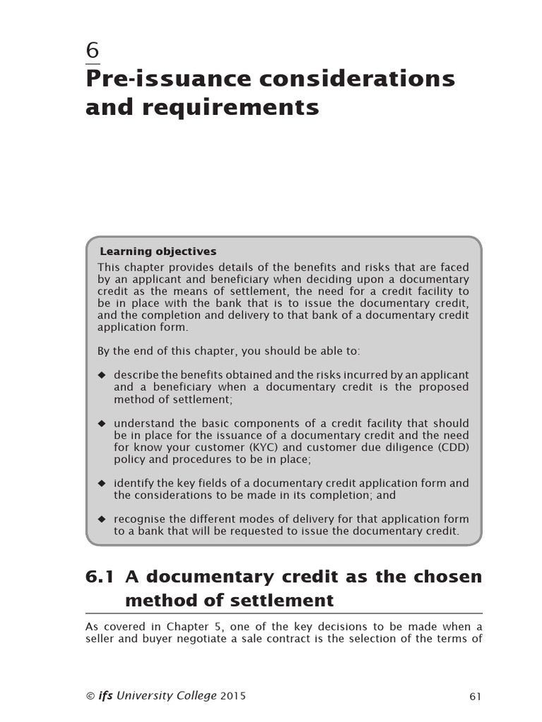 CDCS 2015 Chapter 6-Pre-Issuance Considerations | PDF | Letter Of Credit | Credit Card
