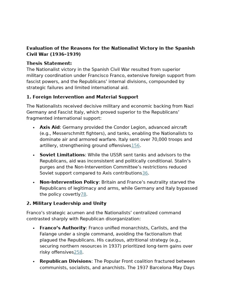 Evaluation of The Reasons For The Nationalist Victory in The Spanish ...