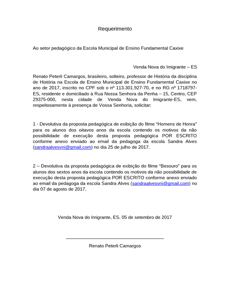 Requerimento - Sandra | PDF