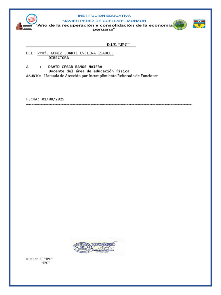 MEMORANDUM MULT Llamada de Atencion Educacion Fisica | PDF