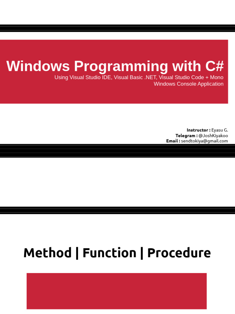 07 Methods or Functions or Procedures Windows Programming With C# | PDF | Method (Computer ...