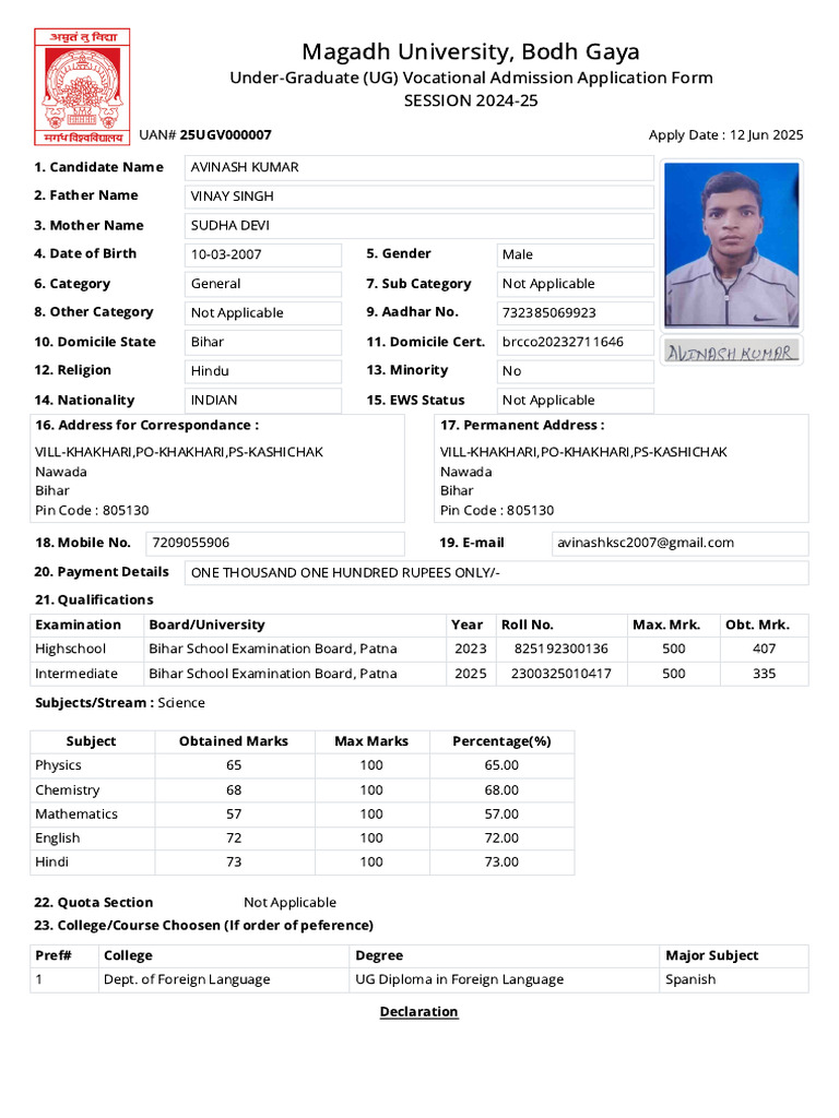 (Admissions 2025-26) Magadh University, Bodh Gaya | PDF