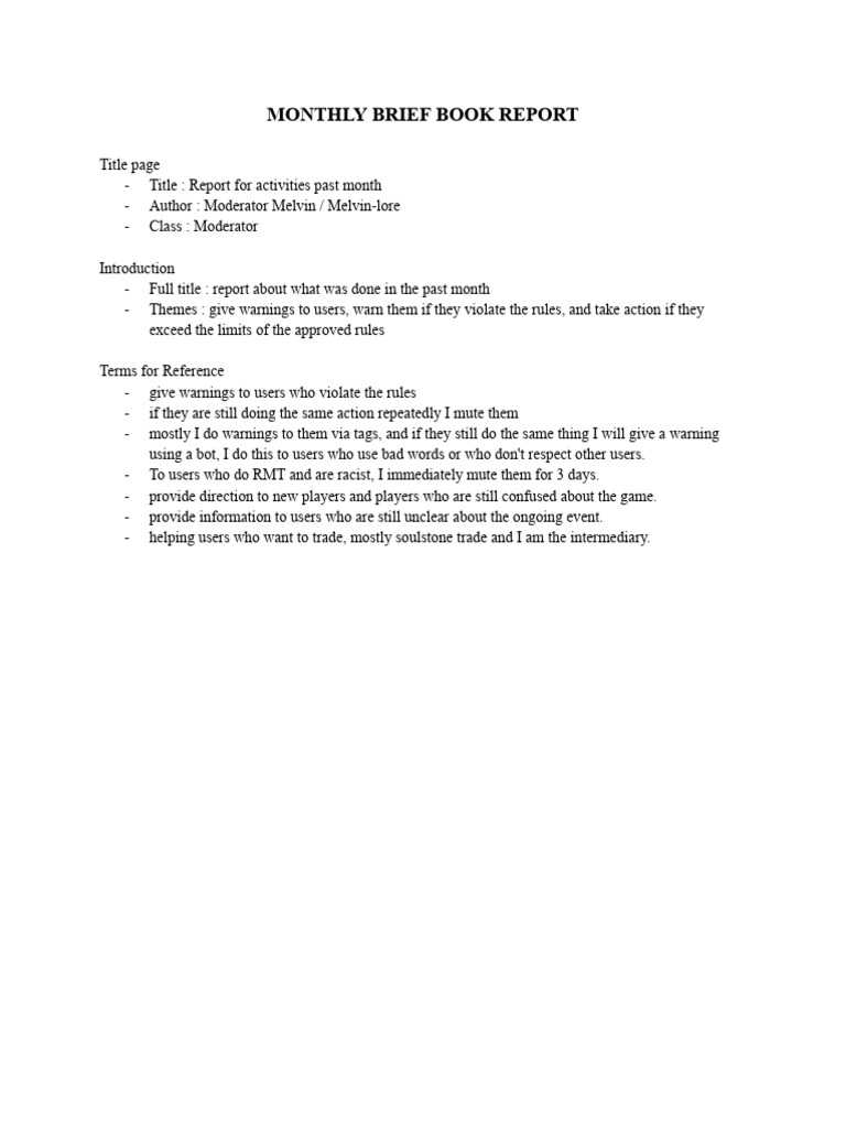 Monthly Brief Book Report | PDF