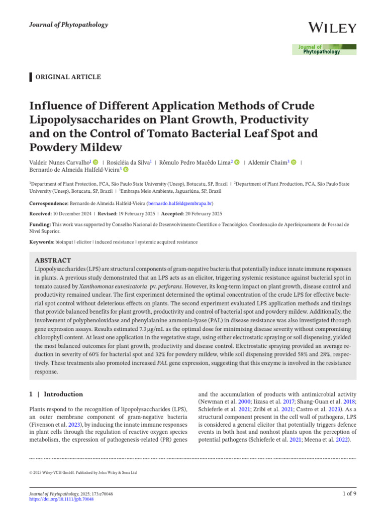 Influence of Different Application Methods of Crude Lipopolysaccharides ...