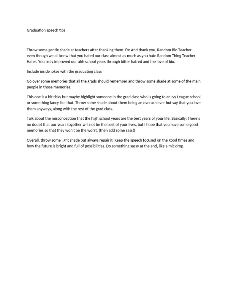 Graduation Speech Tips | PDF