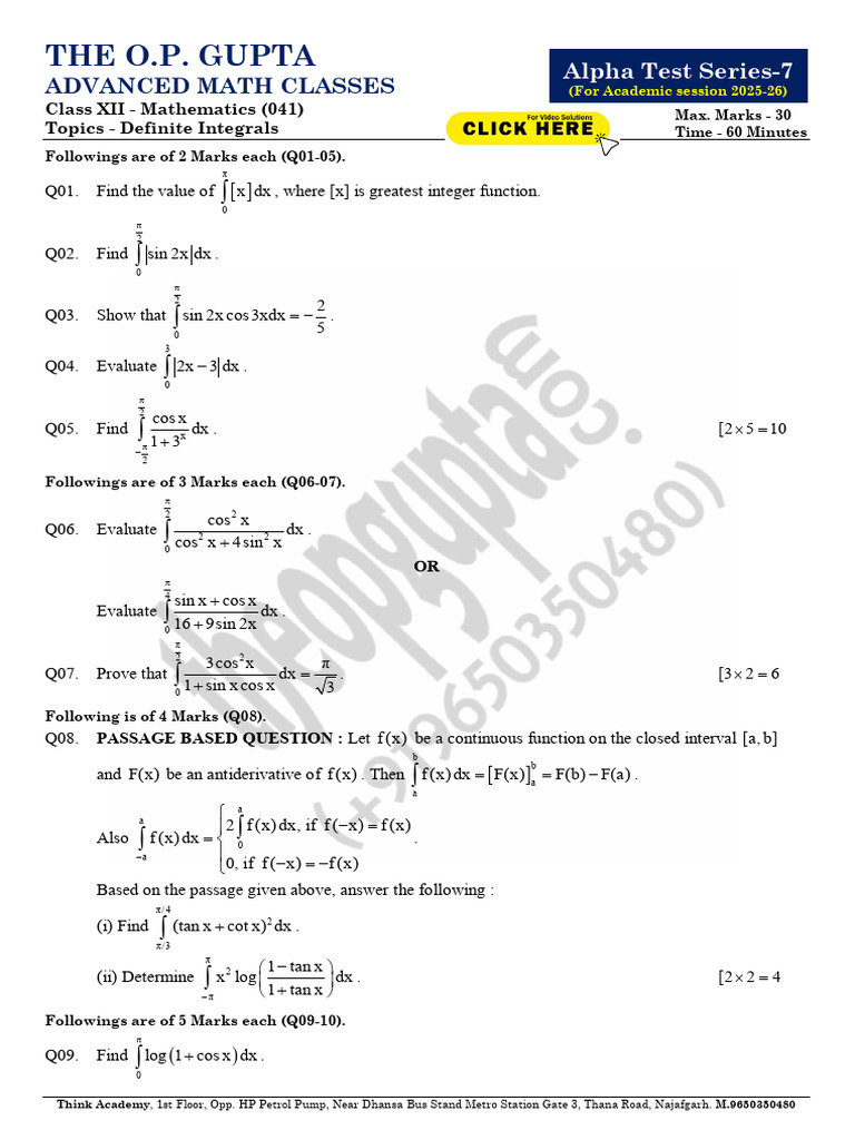 ATS 7 Definite Integrals | PDF | Trigonometric Functions | Integral