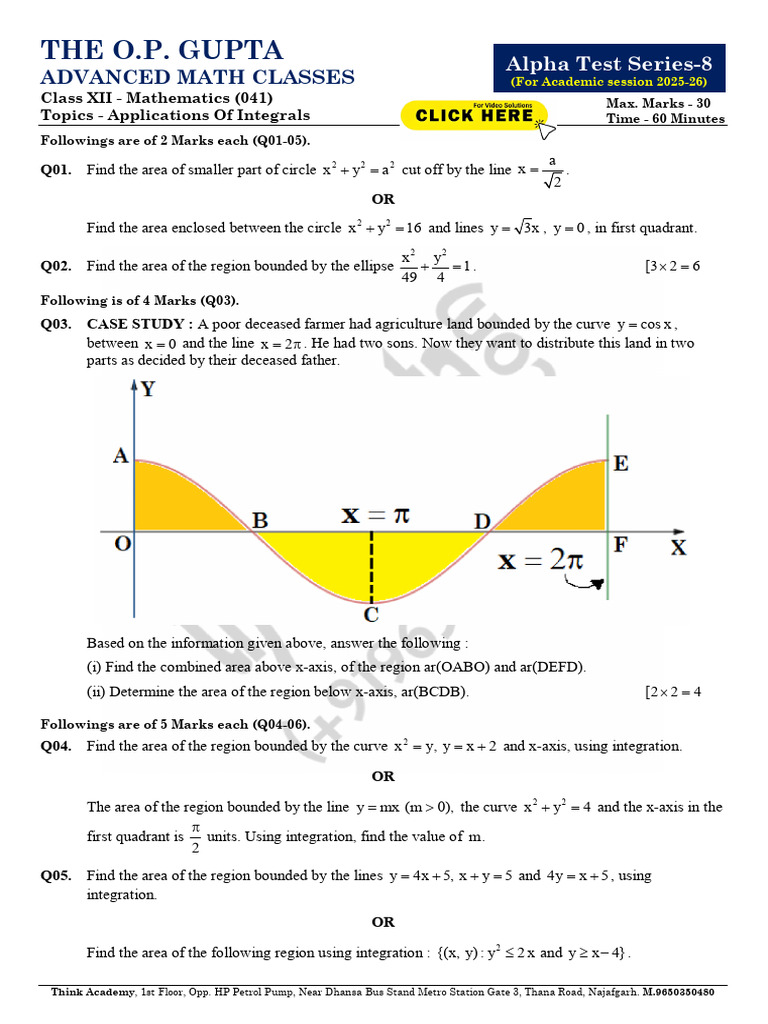 Applications of Integrals for Class 12 | PDF | Area