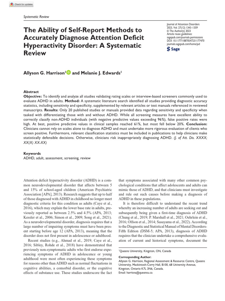 Allyson G Harrison The Ability of Self Report Methods | PDF | Attention Deficit Hyperactivity ...