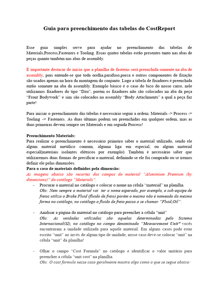 Preenchimento de Tabelas CostReport | PDF | Ferramentas | Célula (Biologia)