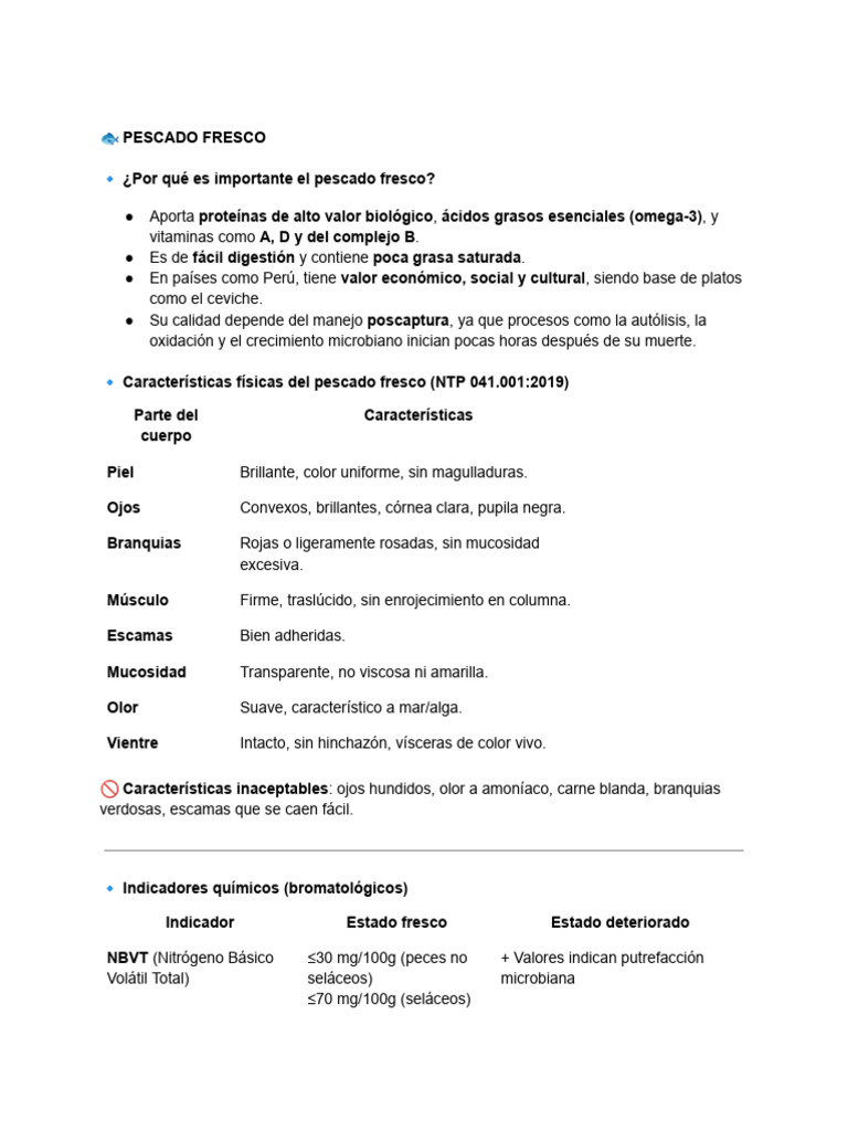 Características del Pescado Fresco | PDF