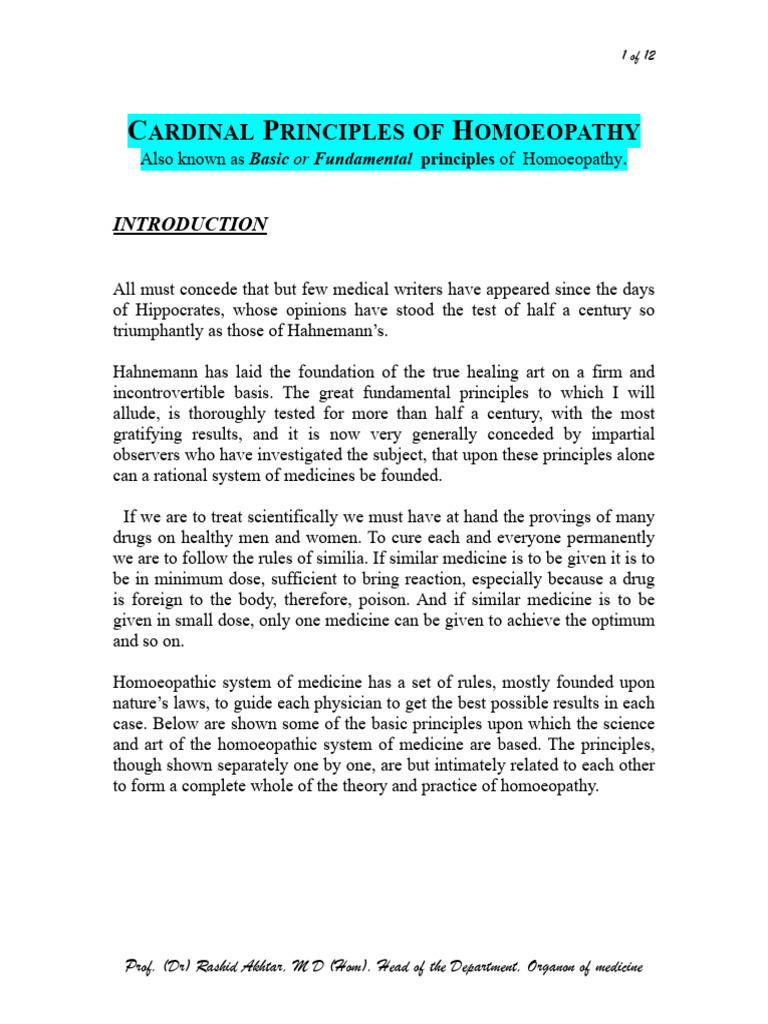 Cardinal Principles of Homoeopathy 2 | PDF | Homeopathy | Health Care