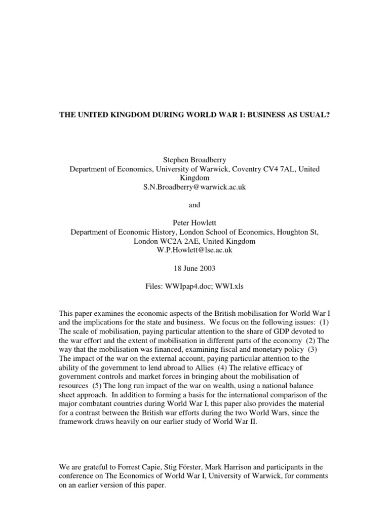 The Scale of Economic Mobilization in the United Kingdom During World ...
