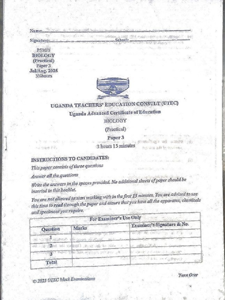 Utec Uace Bio 3 Mock 2025 | PDF