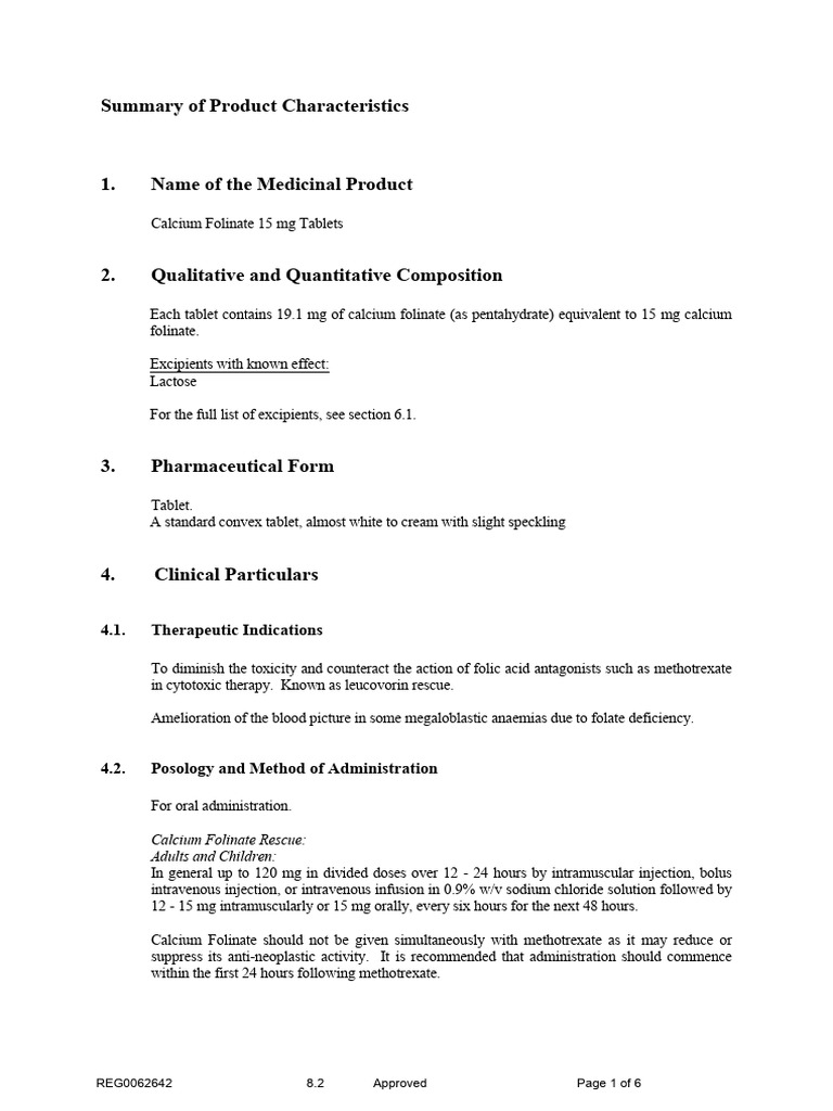 Calcium Folinate 15mg Tablet Overview | PDF | Adverse Effect | Chemotherapy