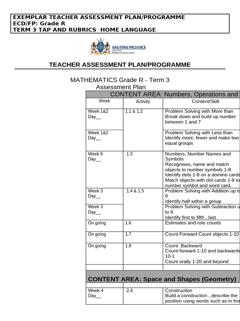 Term 3 GR R Exemplar Life Skills Teacher Assessment Plan-Programme ...