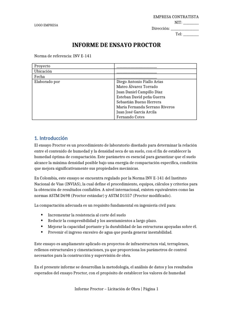 Informe Proctor Extendido Membrete v2 | PDF | Densidad