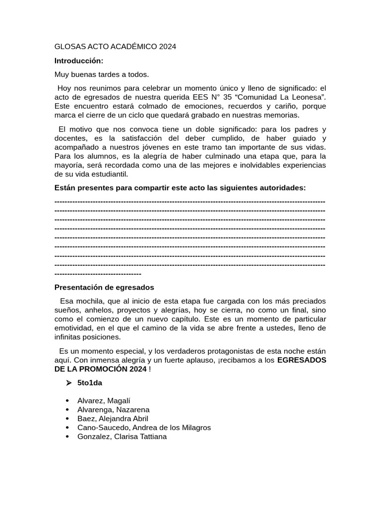 Glosas Acto Académico 2024 | PDF | Símbolos nacionales