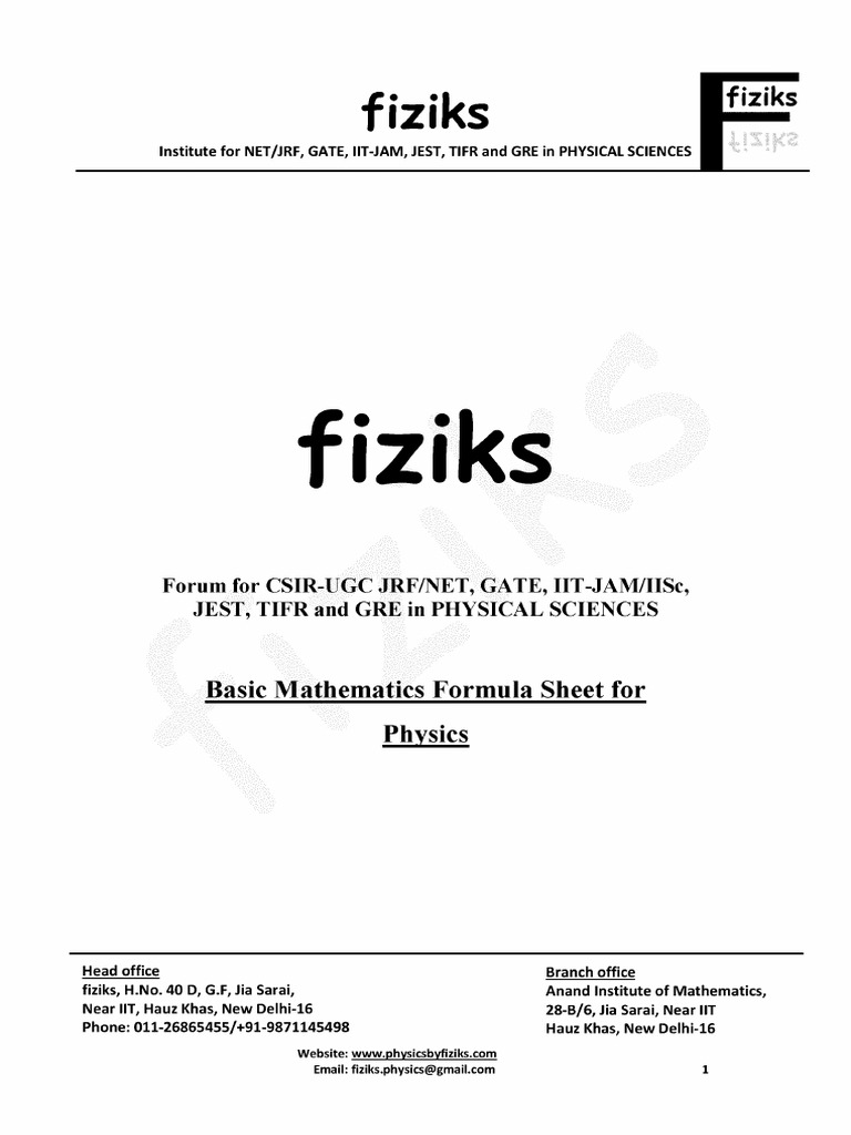 Basic Mathematics Formula Sheet For Physical Sciences-1 | PDF