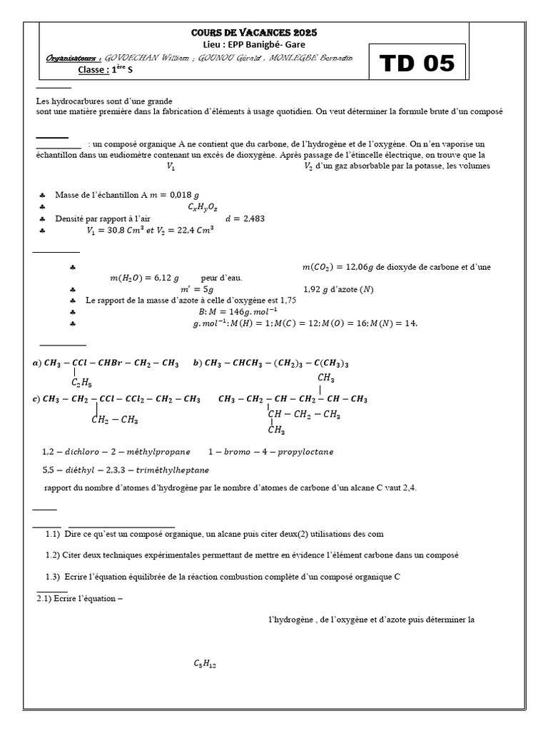 Hydrocarbures : Formules et Nomenclature | PDF | Gaz | Alcane