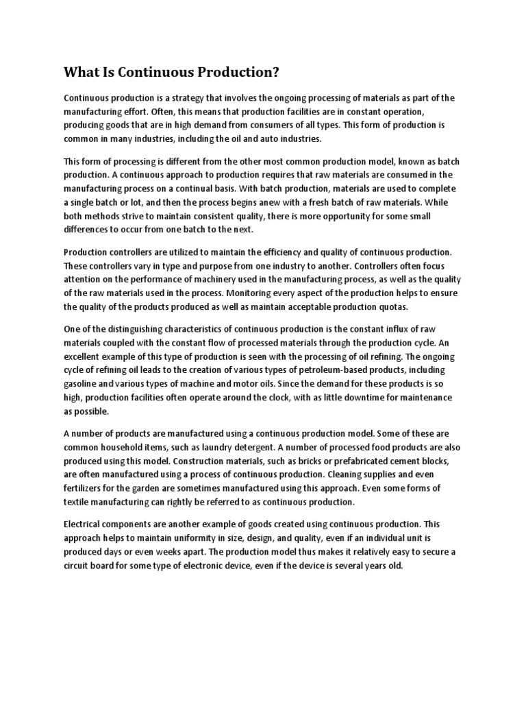 What Is Continuous Production | PDF | Automation | Lean Manufacturing