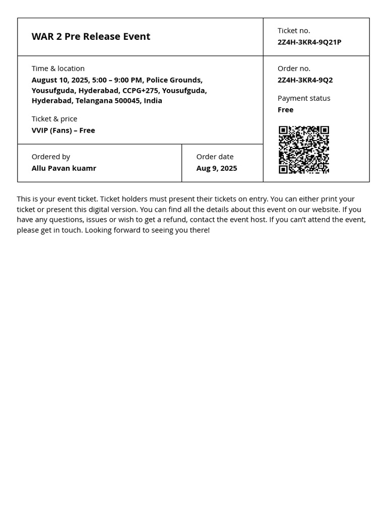 WAR 2 Pre-Release Event Ticket Info | PDF