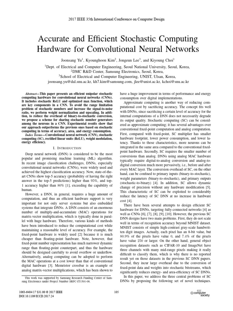 Accurate and Efficient Stochastic Computing Hardware For Convolutional Neural Networks | PDF ...