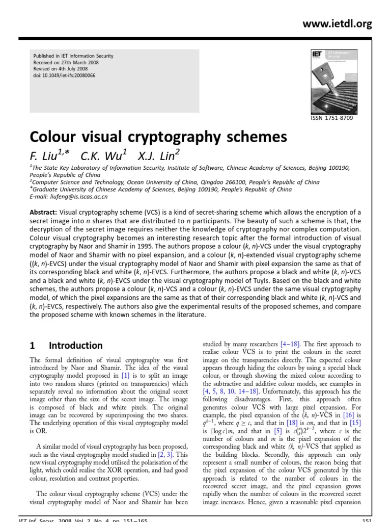Colour Visual Cryptography Schemes Liu Wu Lin | PDF | Matrix ...