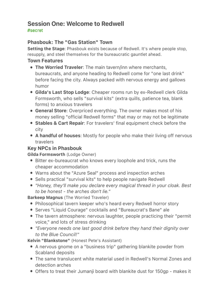 Phasbouk: Gateway to Redwell Adventures | PDF