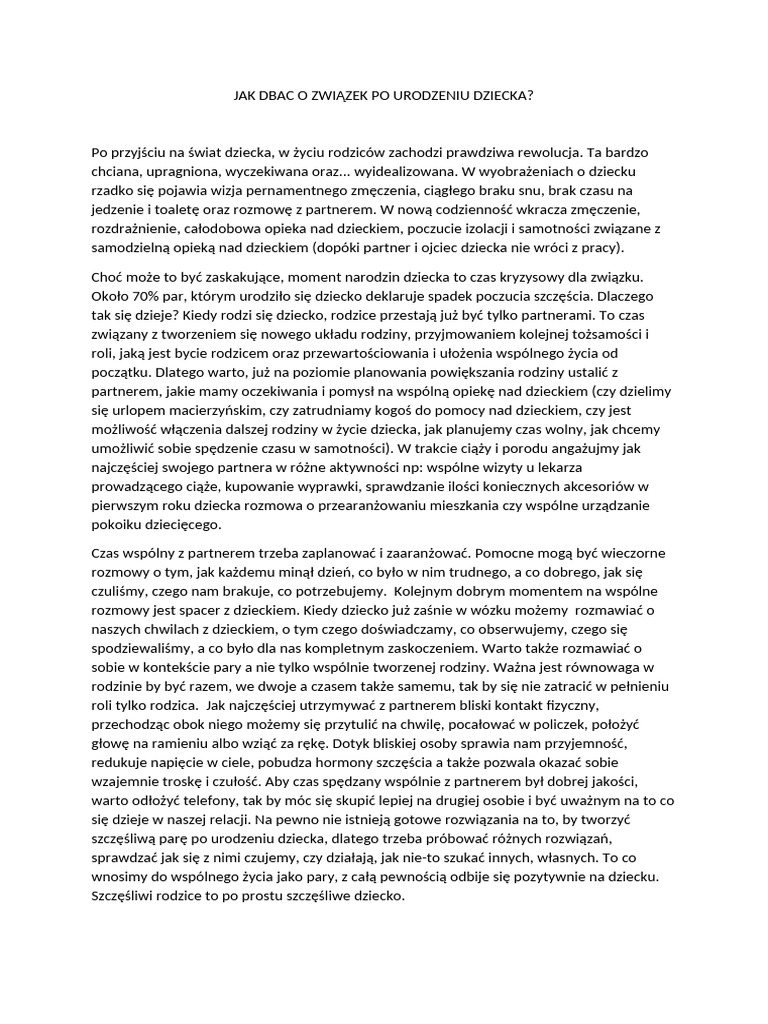 Jak Dbac o Zwiazek Po Narodzinach Dziecka | PDF