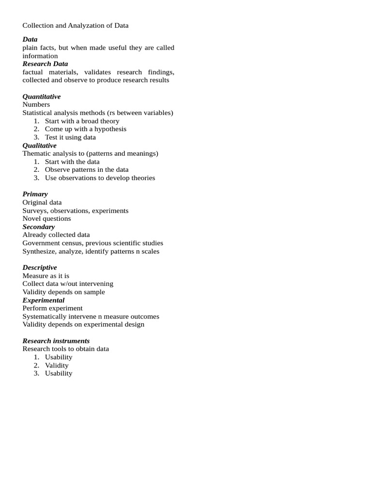Collection and Analyzation of Data | PDF