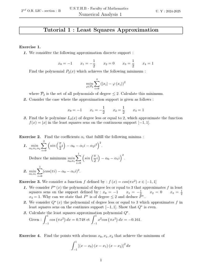 Tutorial2 Least Squares Approximation | PDF | Polynomial | Mathematical ...