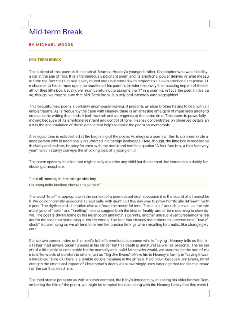 Mid-Term Break - Phoenix | PDF