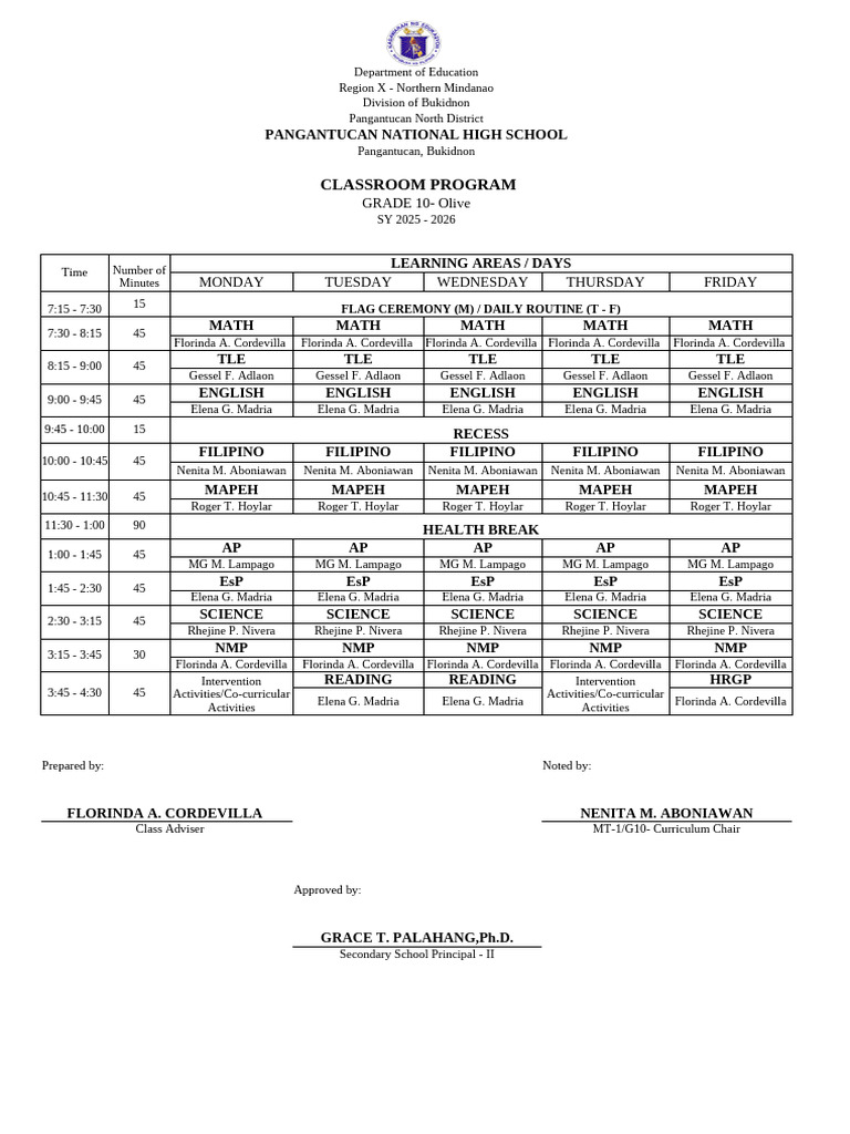 Grade 10 Classroom Program 2025-2026 | PDF | Republic | Southeast Asia