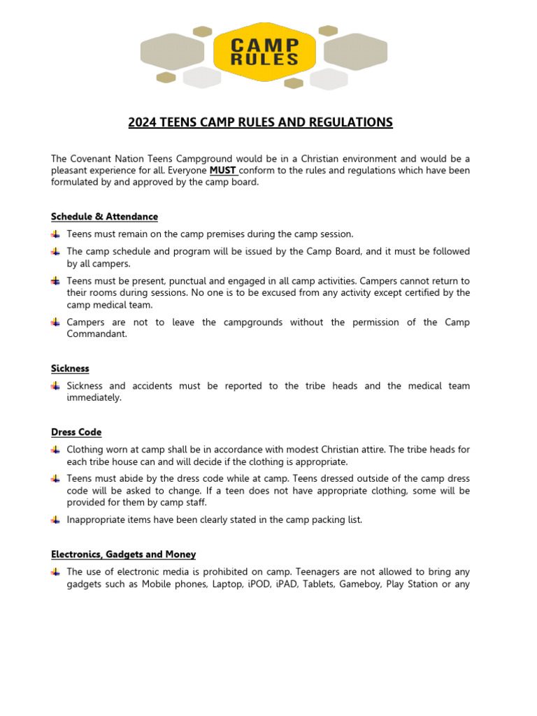 2024_Teens_Camp_Rules_For_Christian_Teens. | PDF | Adolescence | Bullying