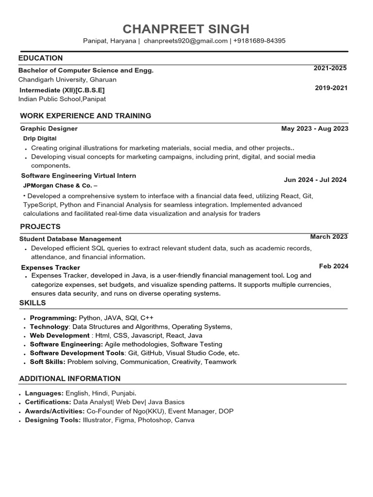 Resume (Chanpreet Sing) | PDF