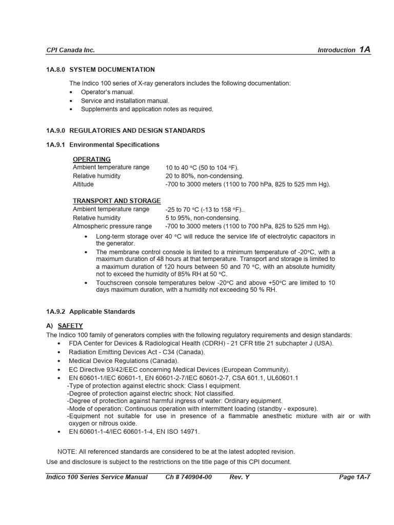 Indico 100 SP X-Ray Generator p10 | PDF | Humidity | Medical Device
