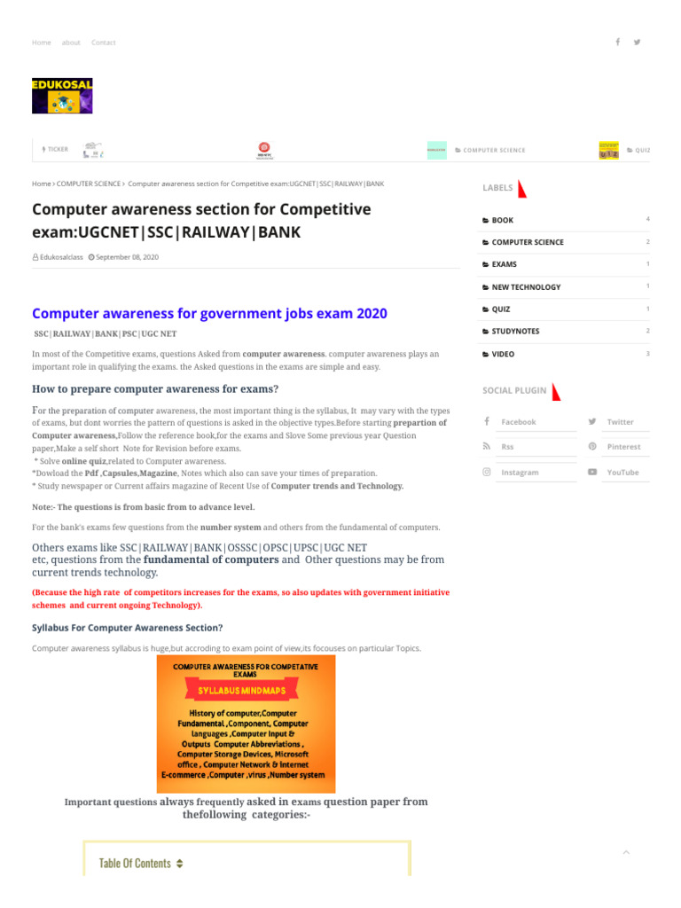 Computer Awareness for Competitive Exams | PDF | Computing | Computer ...