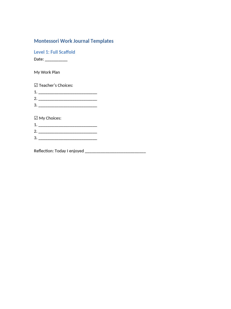 Montessori Work Journal Templates | PDF