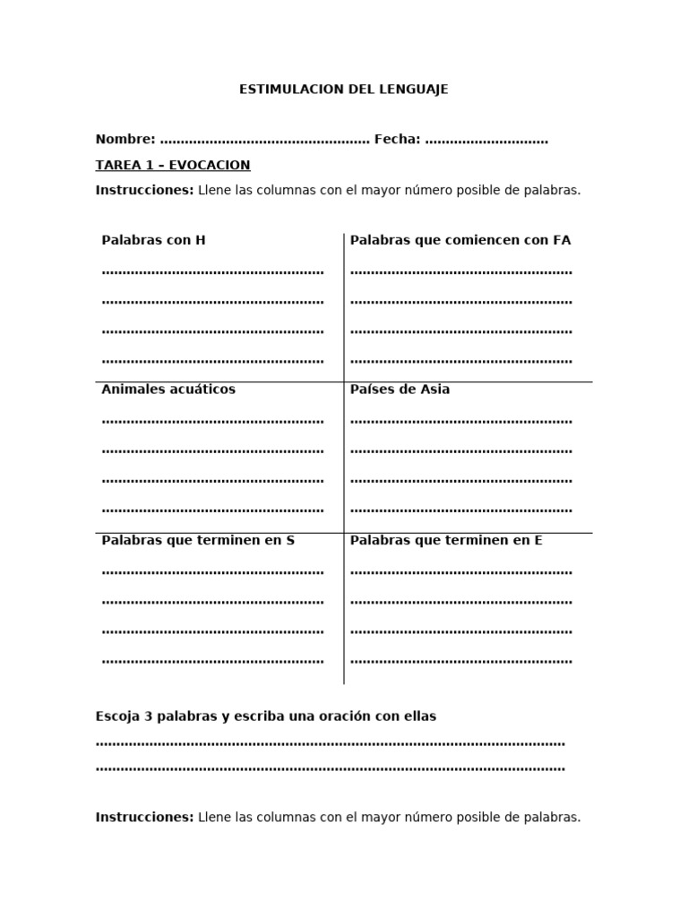Actividades de Estimulación del Lenguaje | PDF