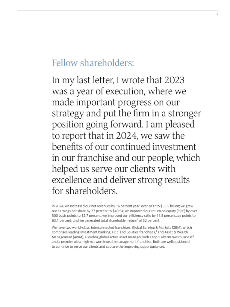 Goldman Sachs 2024 Annual Report Highlights | PDF | Investment Banking ...