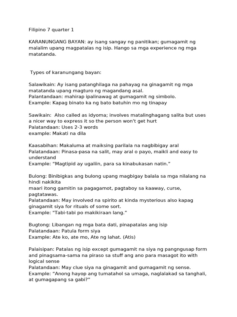 Filipino Reviewer q1 | PDF