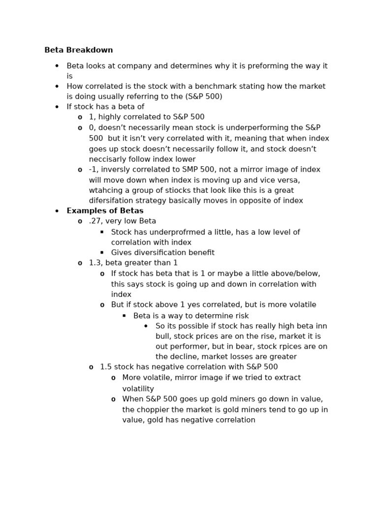 Understanding Stock Beta and Correlation | PDF